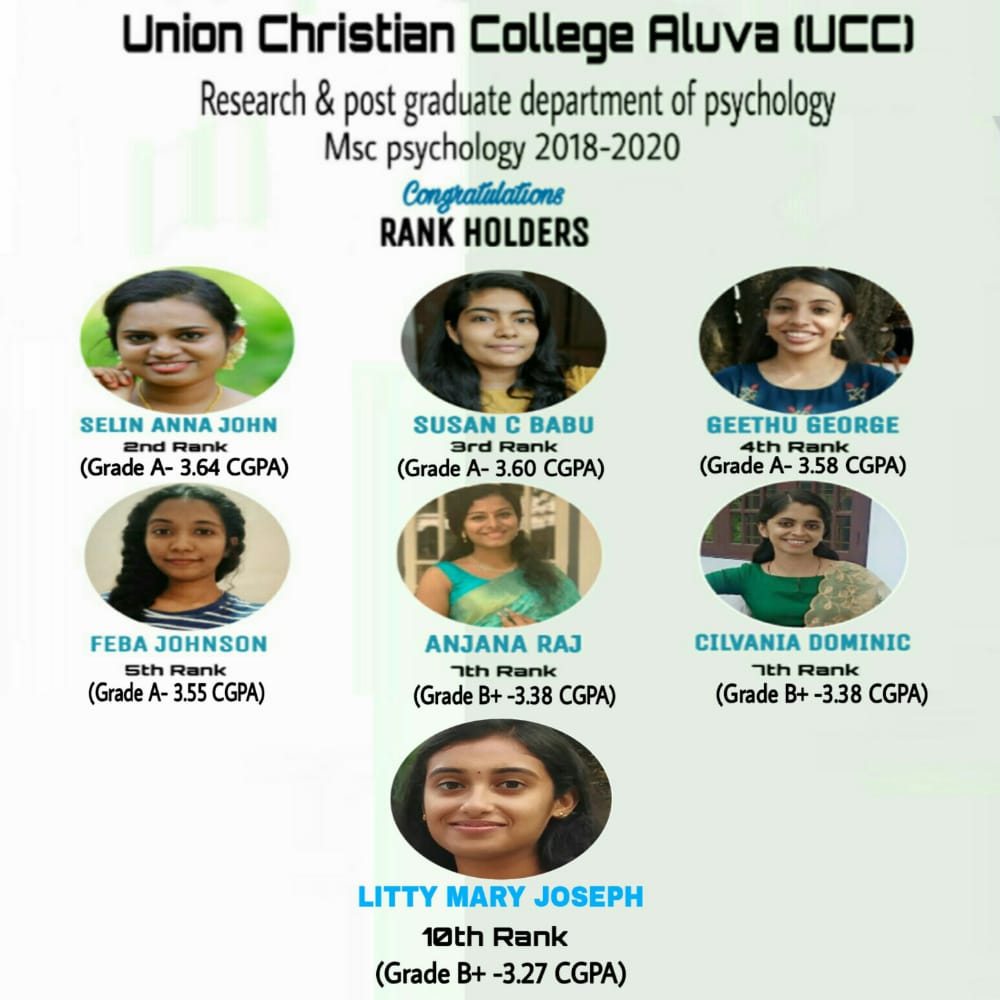 Congratulations to the Rank Holders. - Union Christian College Aluva | Union Christian College Aluva