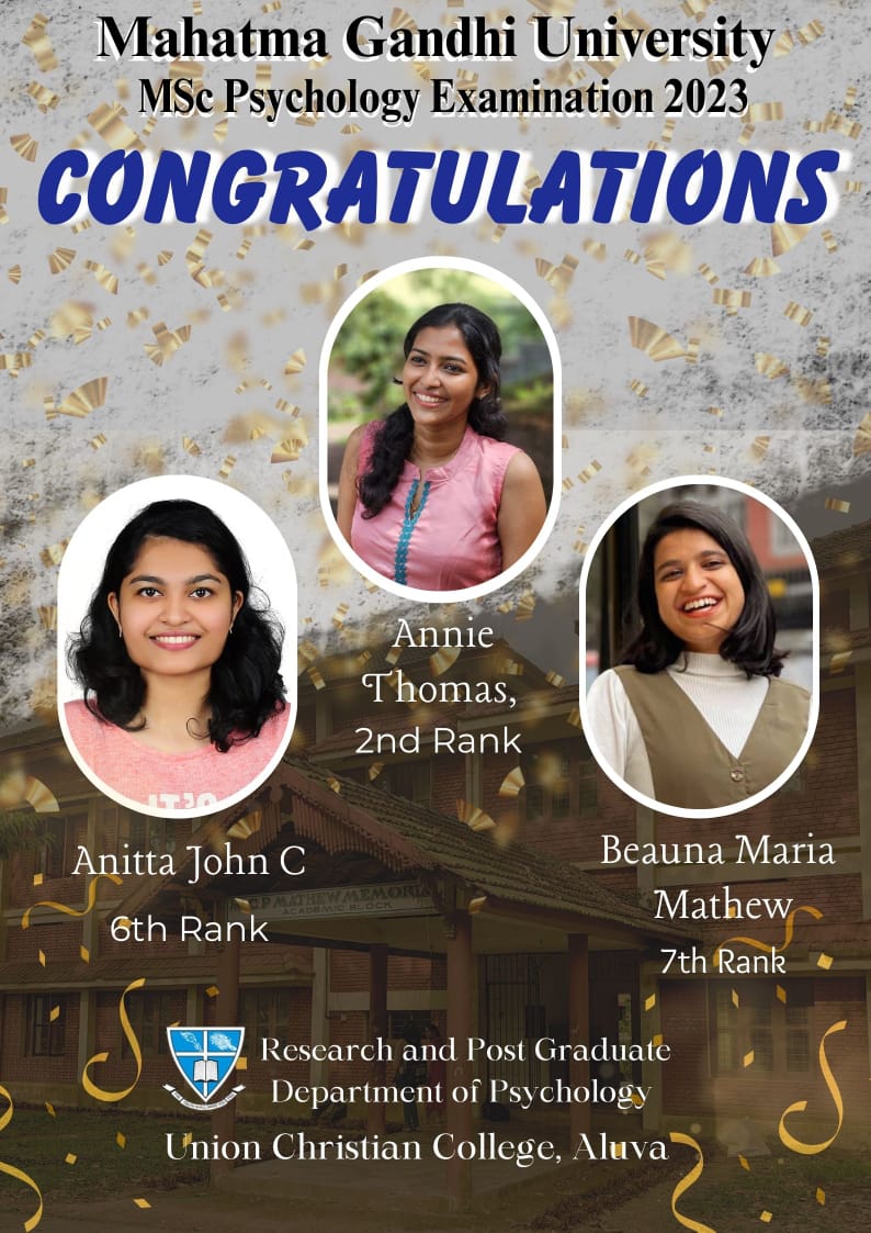 Congratulations to the Rank Holders. - Union Christian College Aluva ...