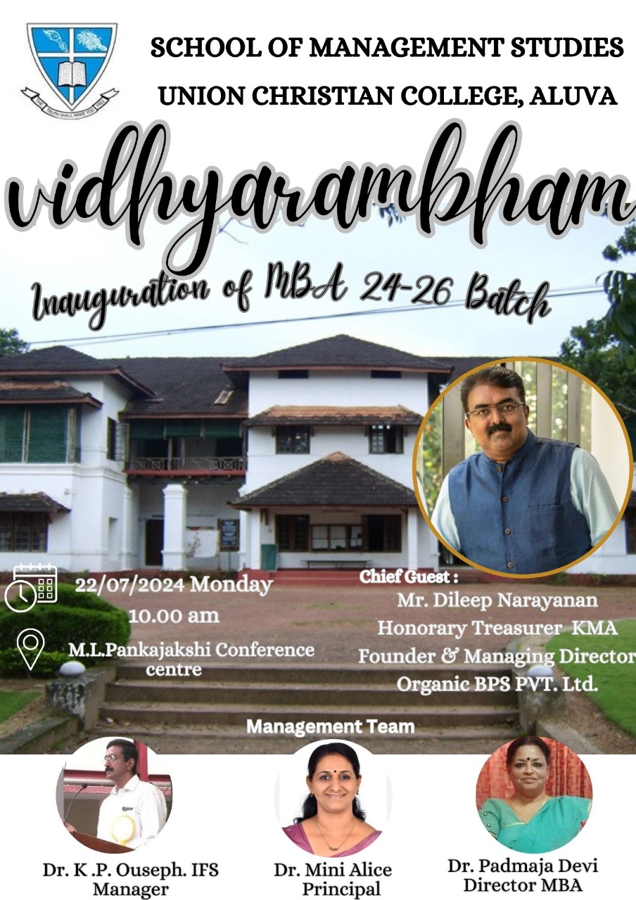 Inauguration of the MBA 2024-26 Batch - Union Christian College Aluva ...